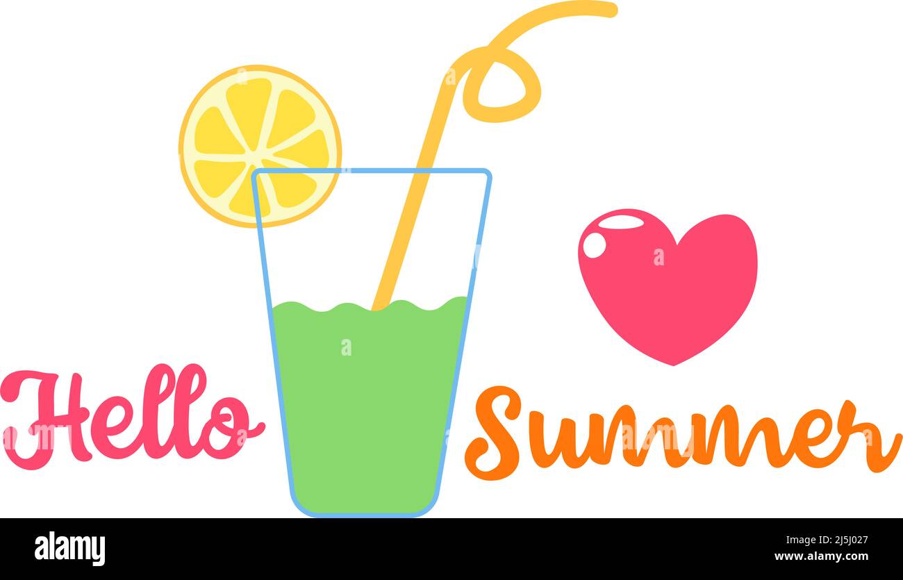 Hello summer, cocktail with lemon and straw vector Stock Vector Image ...