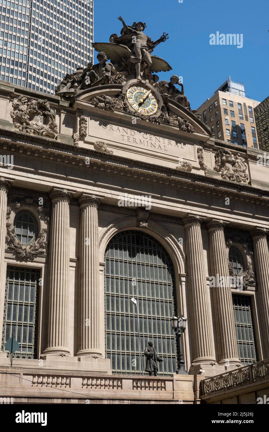 The facade of Grand Central Terminal features a transportation ...