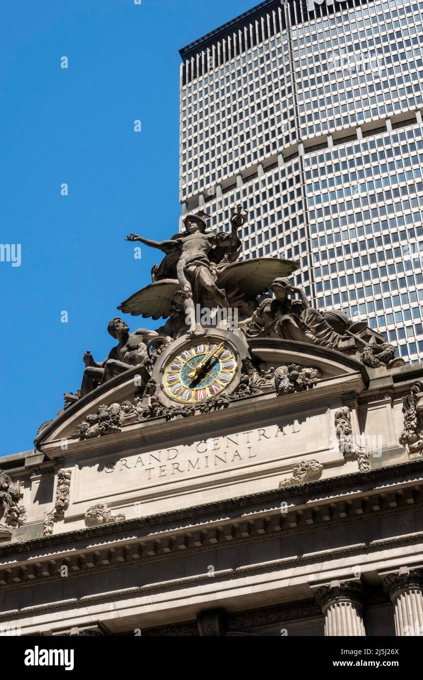 The facade of Grand Central Terminal features a transportation ...
