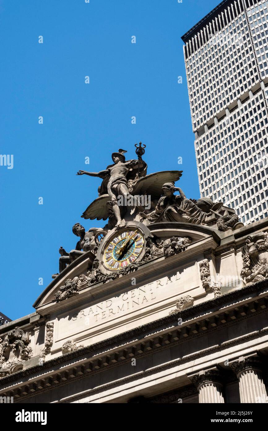 The facade of Grand Central Terminal features a transportation ...