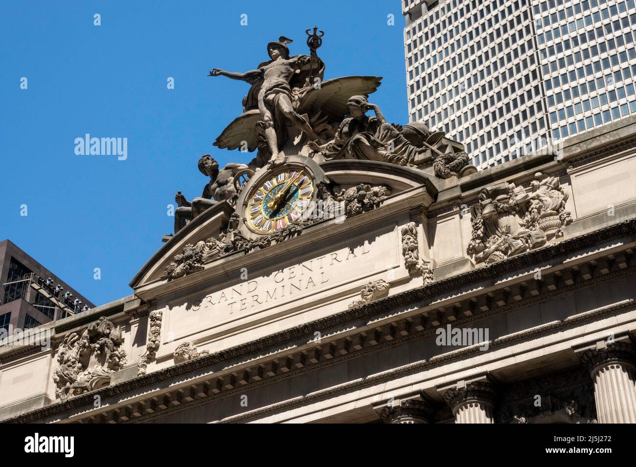 The facade of Grand Central Terminal features a transportation ...