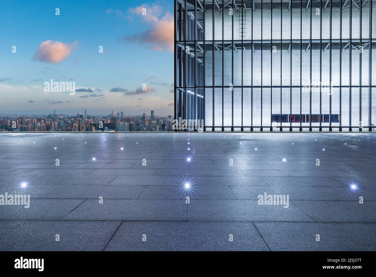 Square platform and city skyline with buildings in Shanghai, China ...