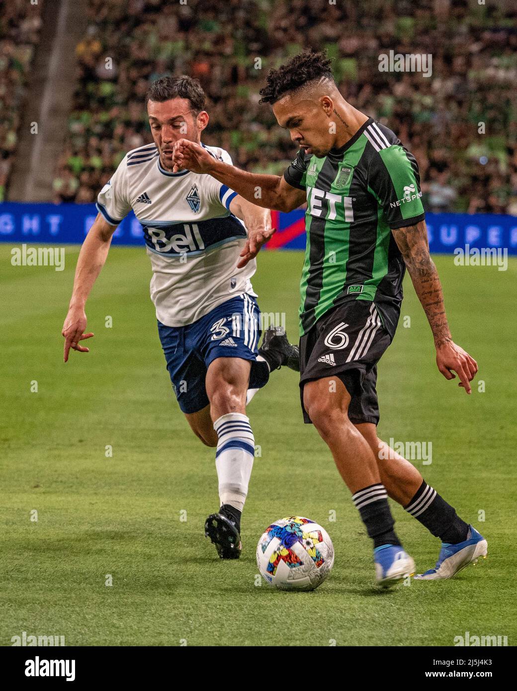 Texas, USA. 23rd Apr, 2022. Daniel Pereira Gil #6 of Austin FC in ...