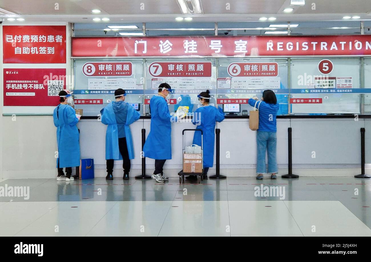 SHAGHAI, CHINA - APRIL 22, 2022 - Citizens register to pay at a ...