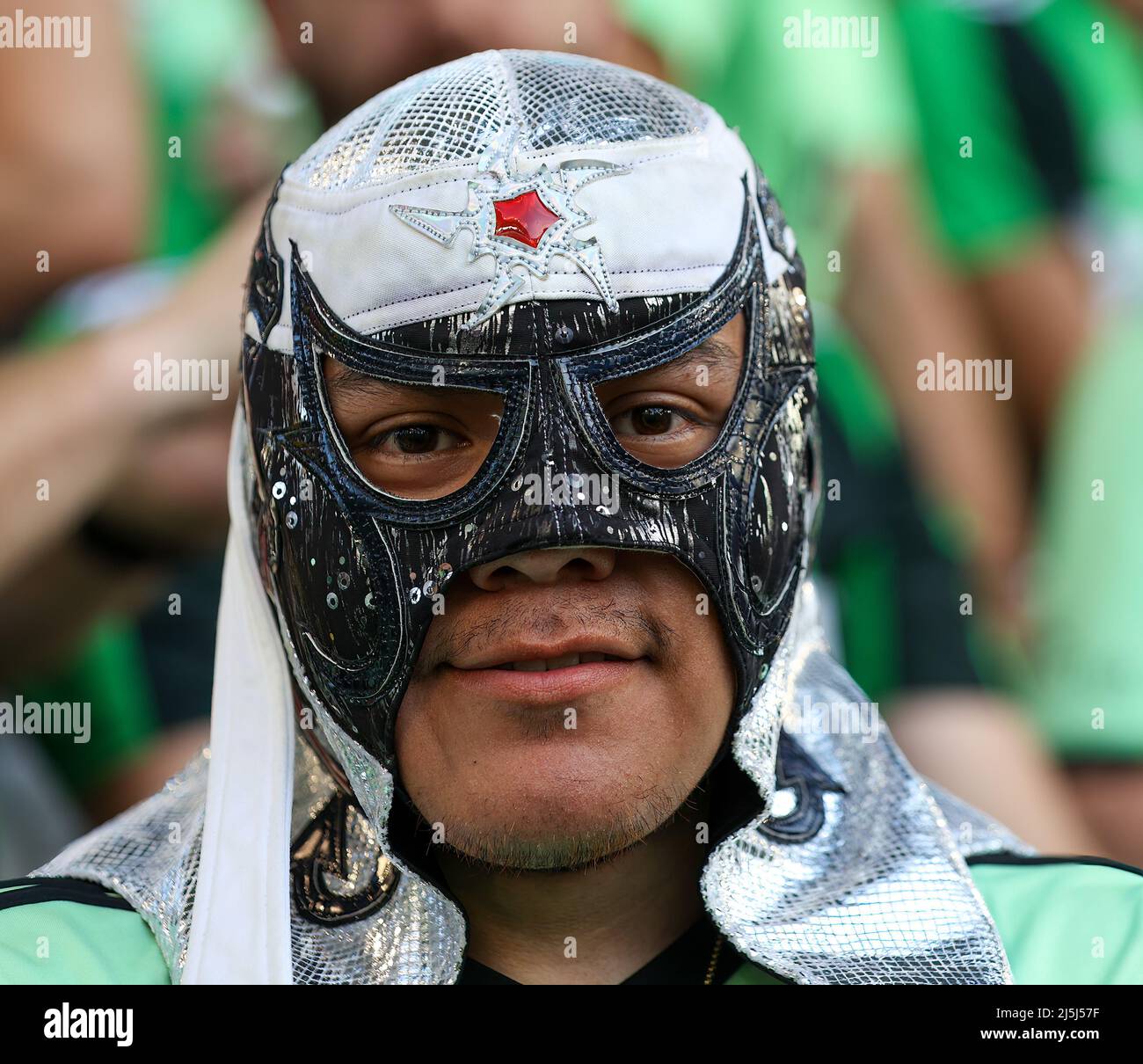 April 23, 2022: An Austin FC fan wears a luchador mask in the ...