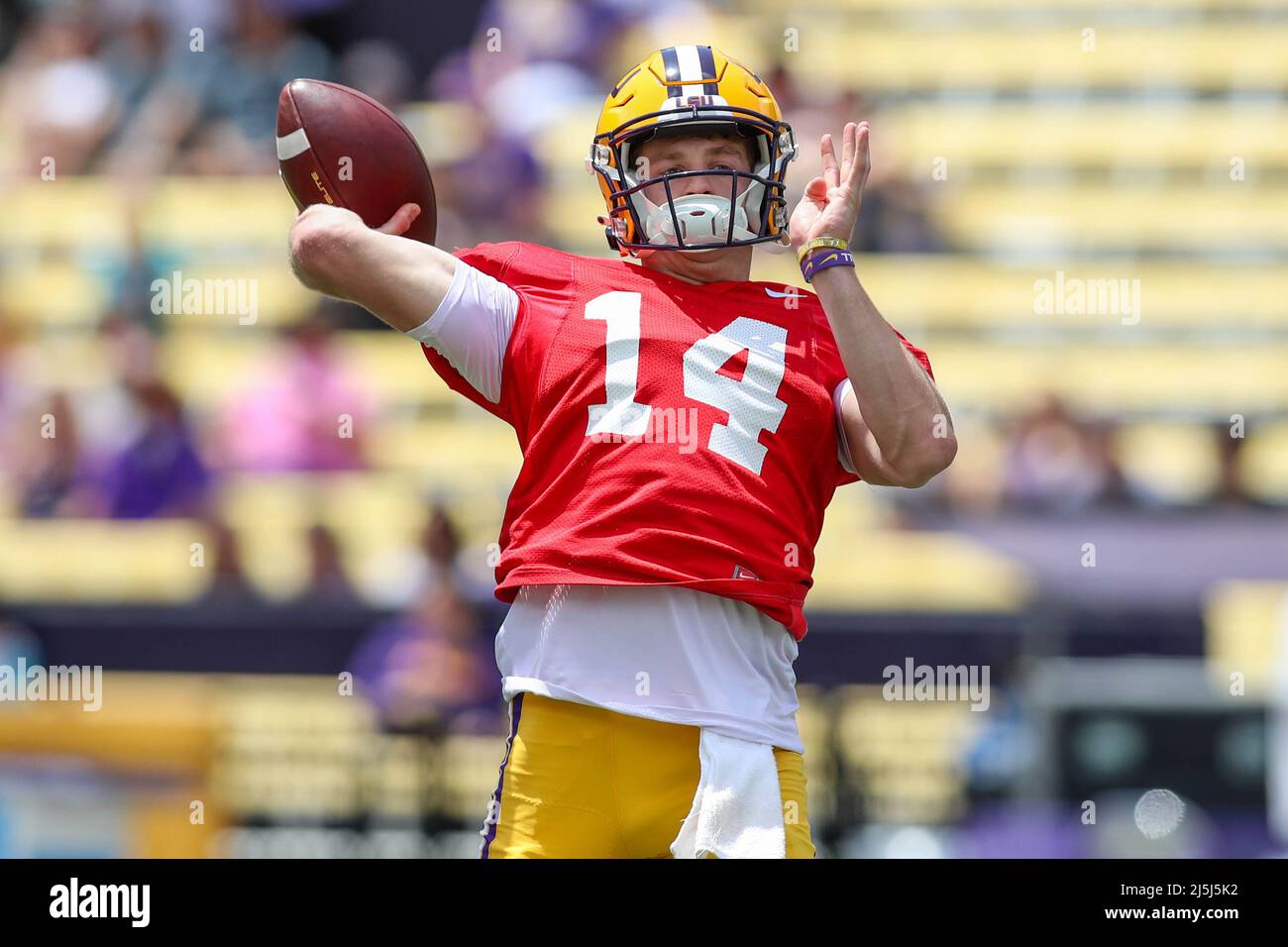 Baton Rouge, LA, USA. 23rd Apr, 2022. LSU quarterback Walker Howard (14 ...