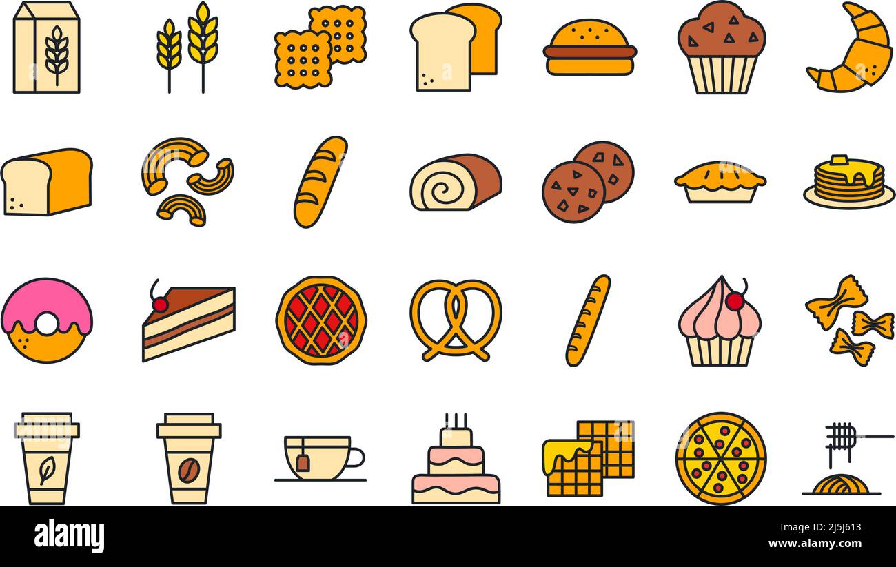 Bread, bakery products, pastry and confectionery icon set. Isolated ...