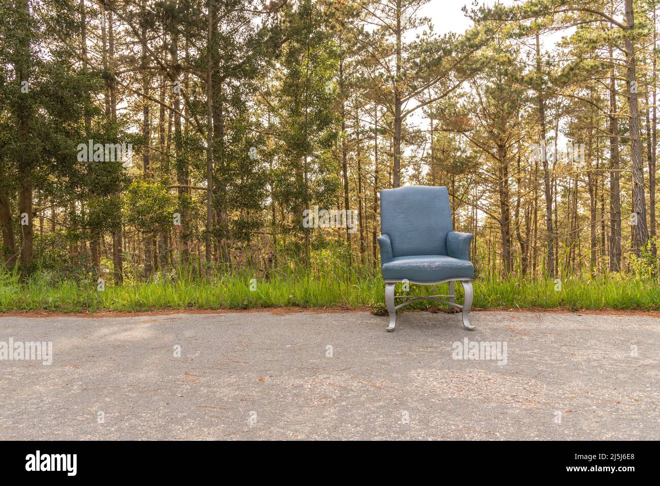 OLD BLUE CHAIR WITH METAL LEGS, outdoor area in Carmel by the sea ...