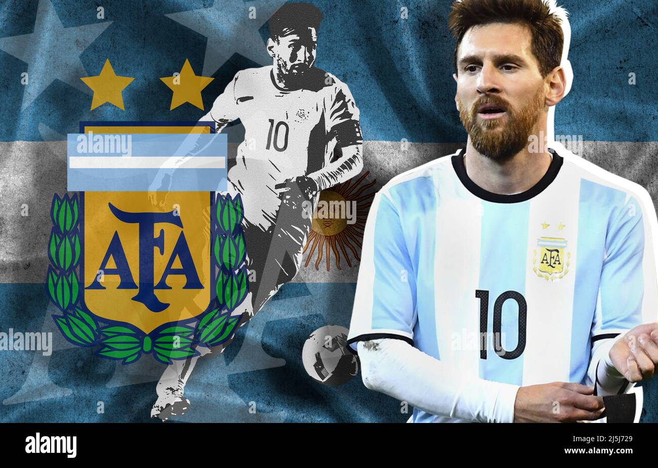Lionel Messi, the flag of Argentina and the shield of the Argentine ...