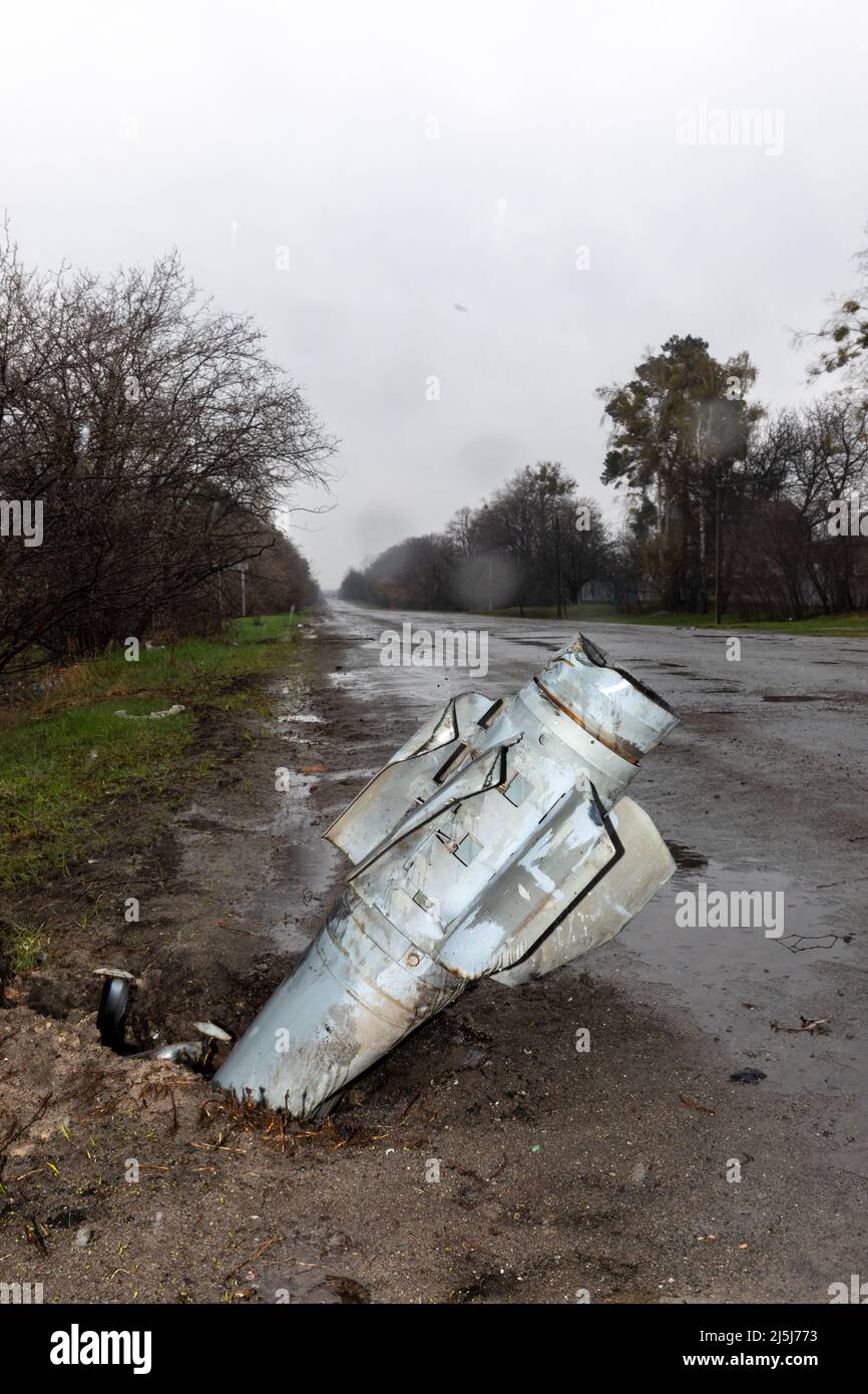 Ukraine. 22nd Apr, 2022. An unexploded rocket of the Russian occupying ...