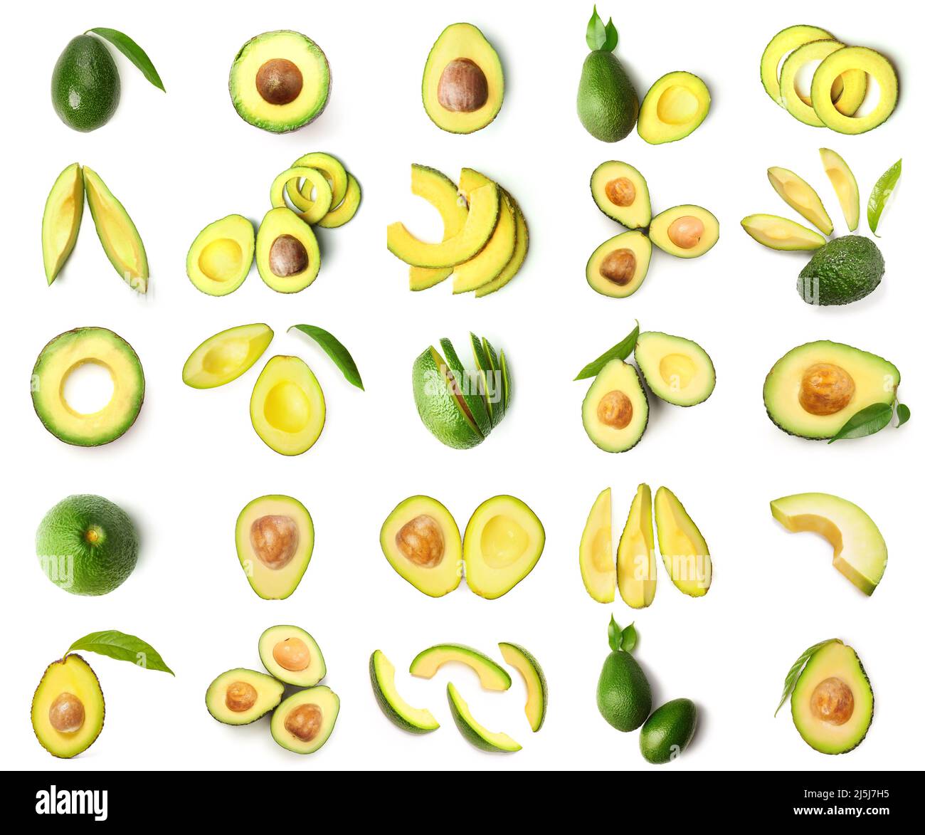 Set of ripe avocados isolated on white, top view Stock Photo - Alamy