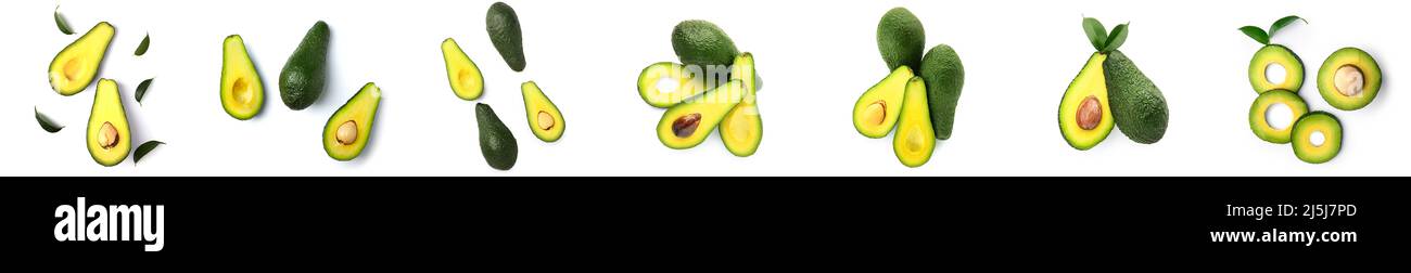 Set of ripe avocados isolated on white, top view Stock Photo - Alamy