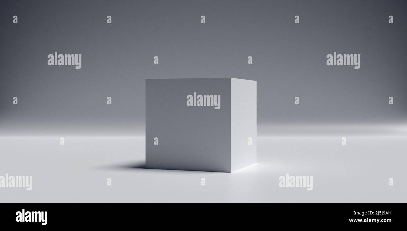 Simple 3d cube render. Studio light scene visualization. Empty mockup ...