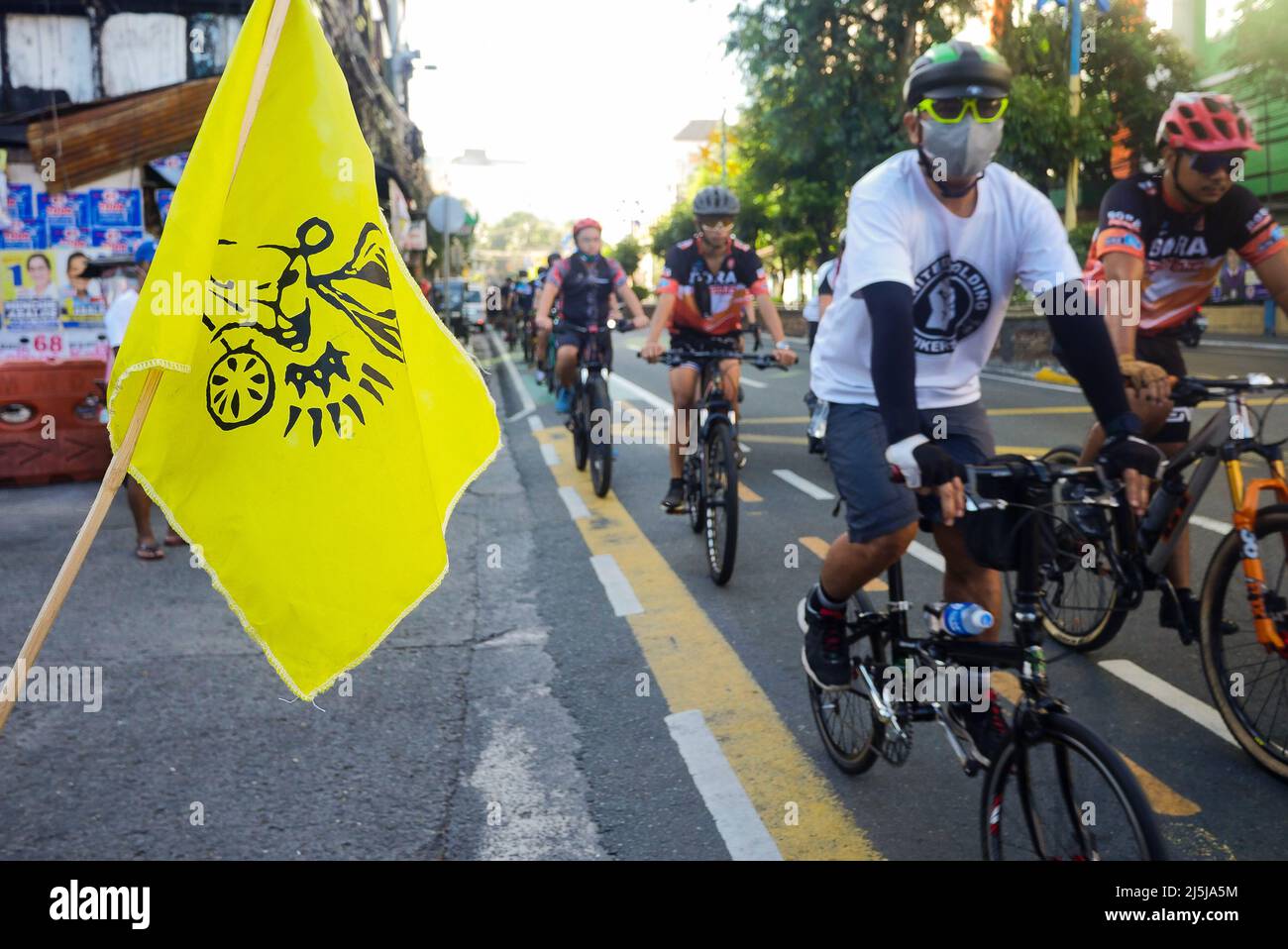 National Capital Region, Philippines. 24th Apr, 2022. Cyclists sets up ...