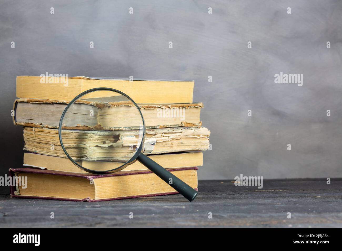 Book and magnifying glass, Education concept Stock Photo - Alamy