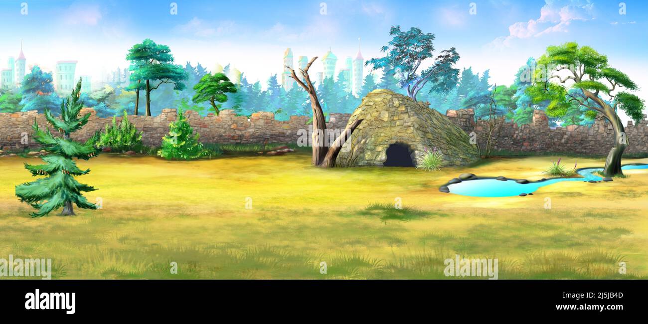 Animal enclosure in zoo and wildlife park. Digital Painting Background ...