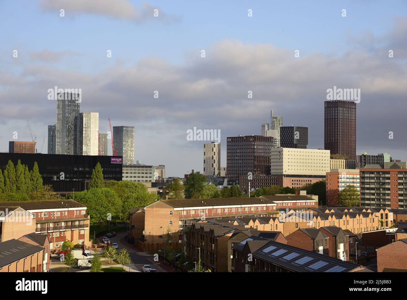 A high level view of skyscrapers in central Manchester, England, United ...
