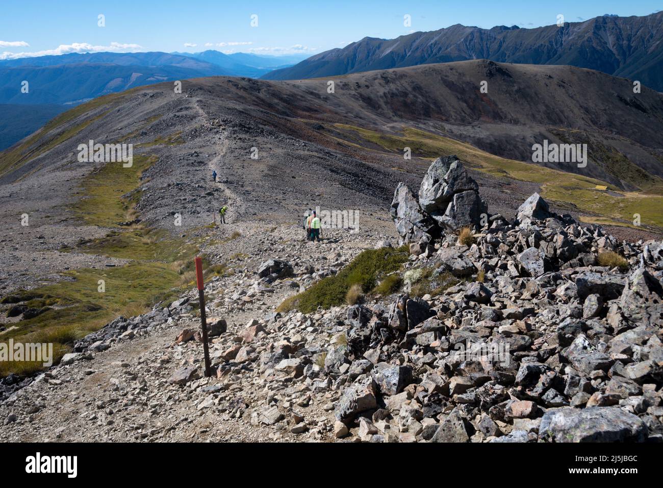 Track marker and track on Mount Robert Ridge, Nelson Lakes National ...