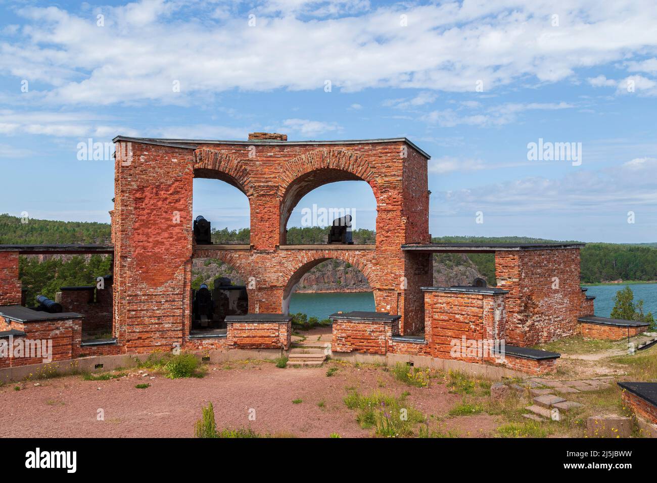 Ruins of the Notvik Tower at the fortress of Bomarsund in Åland Islands ...