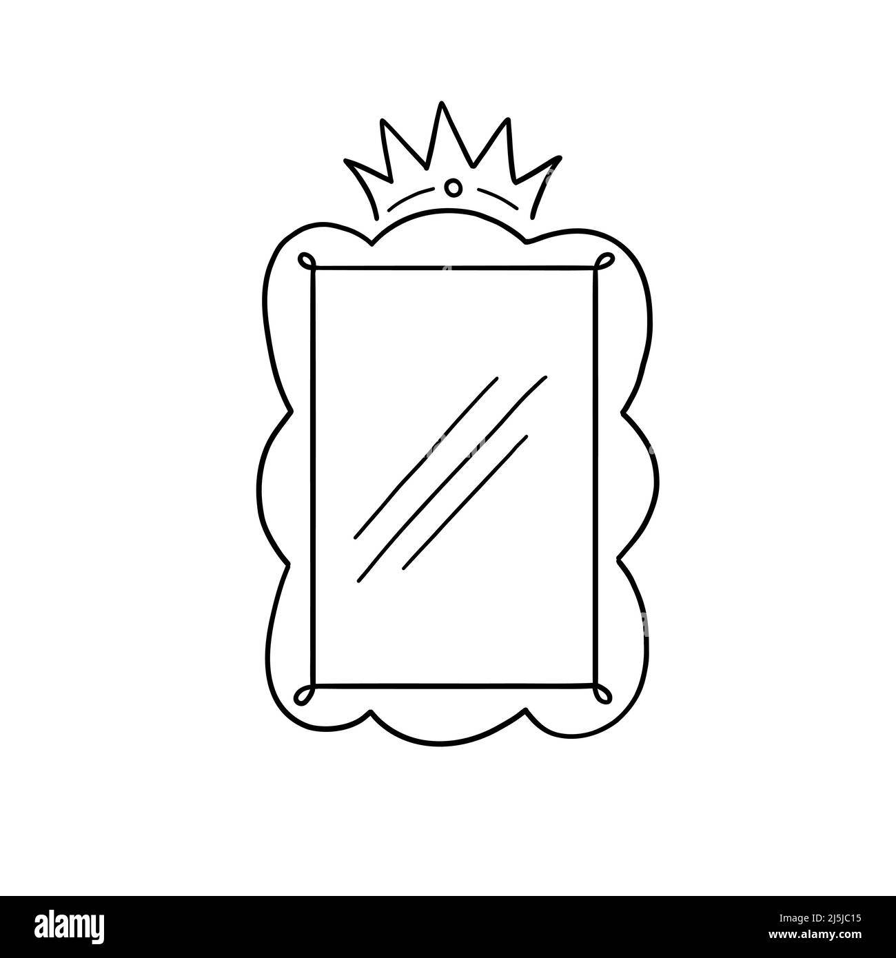 Princess crown mirror frame. Hand drawn doodle mirror with crown for ...