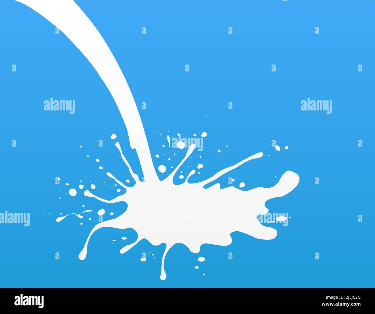 Realistic milk pouring out with drops and splashes on blue background ...