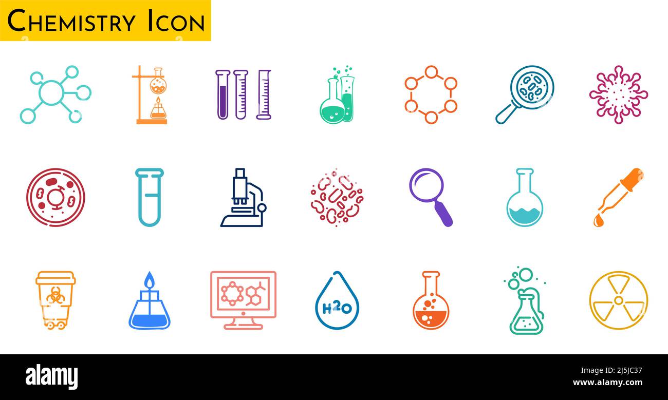 Colorful chemistry vector icons set on white background Stock Vector ...