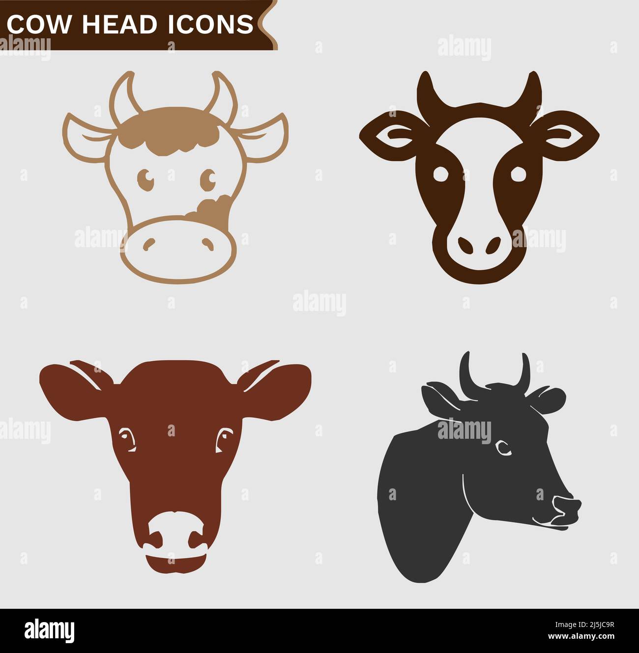 Cow head vector icon set on white background. Set of 4 icons Stock ...