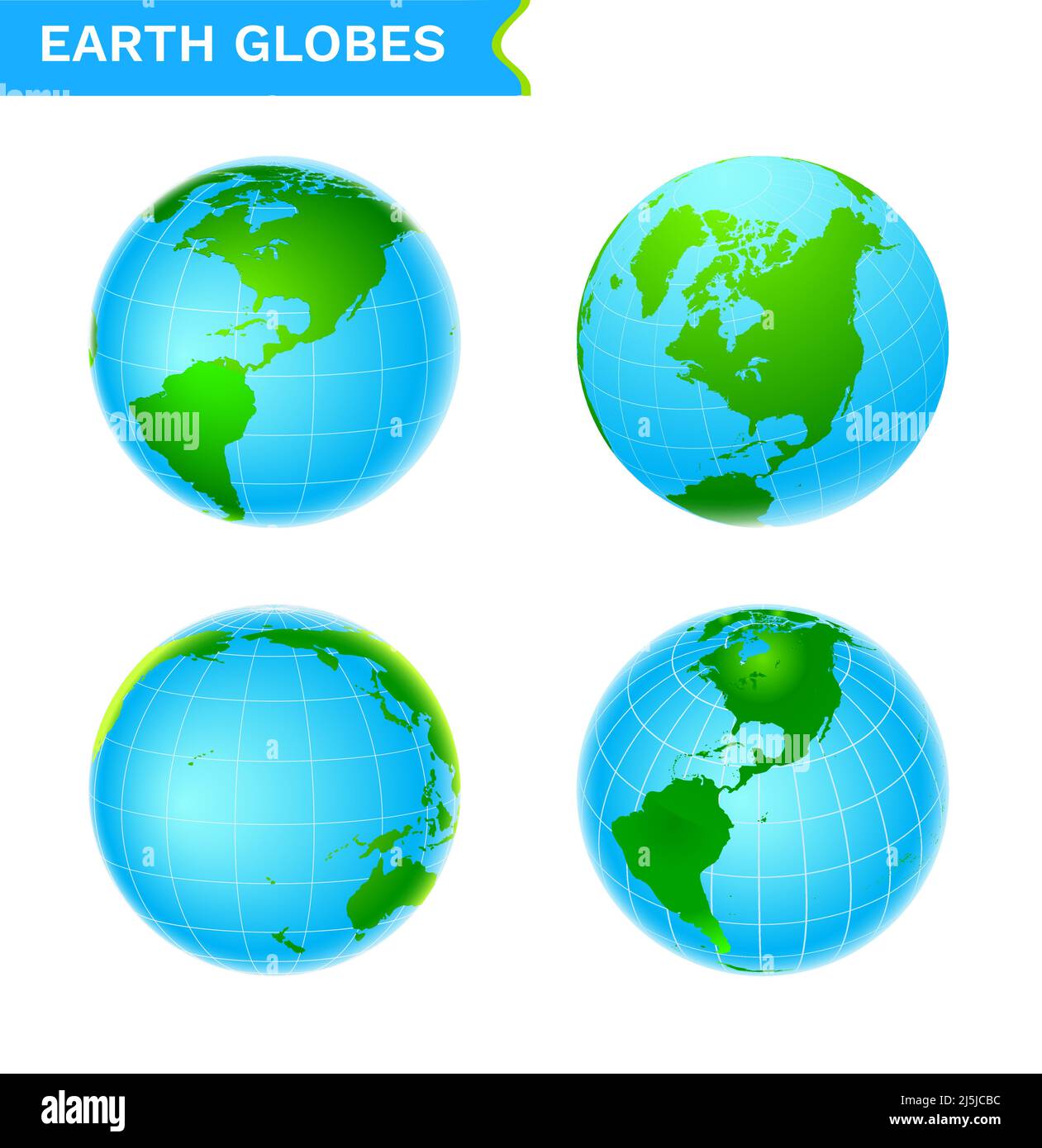 Earth globes vector icon set in green and blue color on white ...