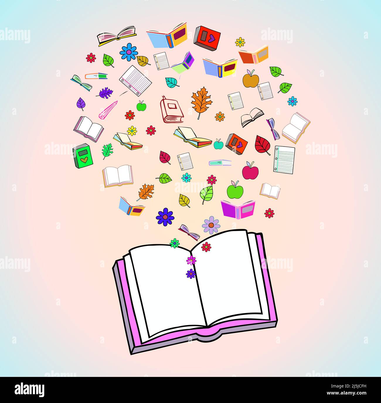 Various element flowing from a book. Vector illustration Stock Vector ...