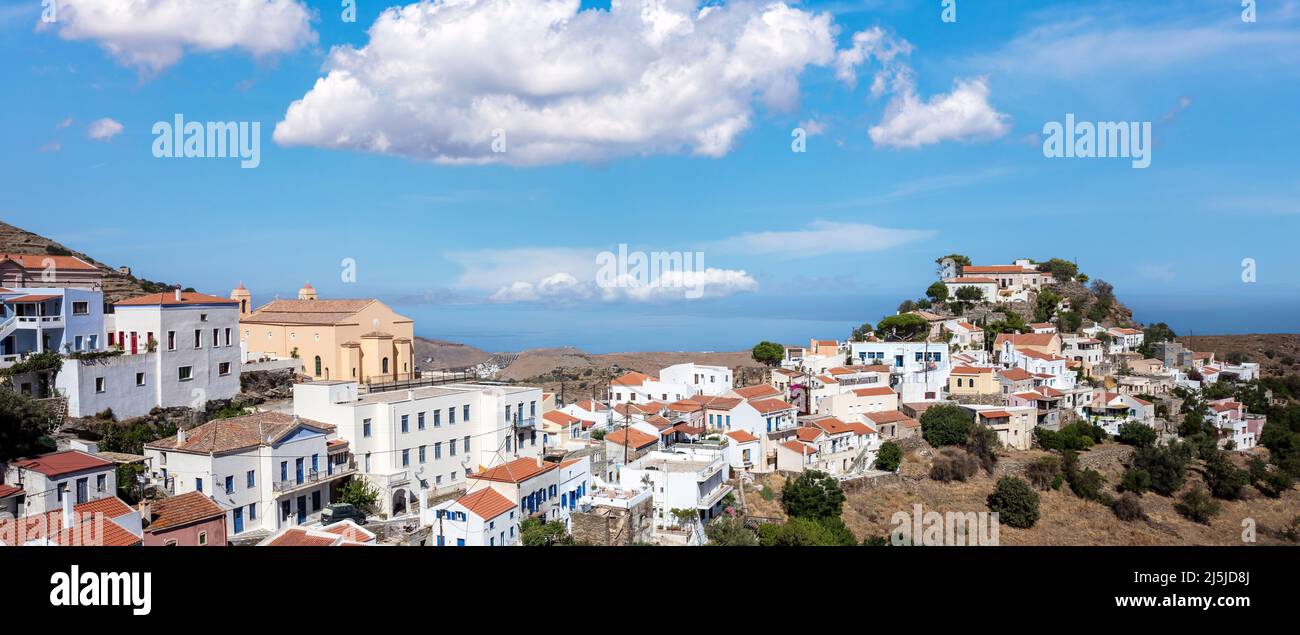 Kea island, Cyclades Greece. Ioulis town at the top of the hill ...