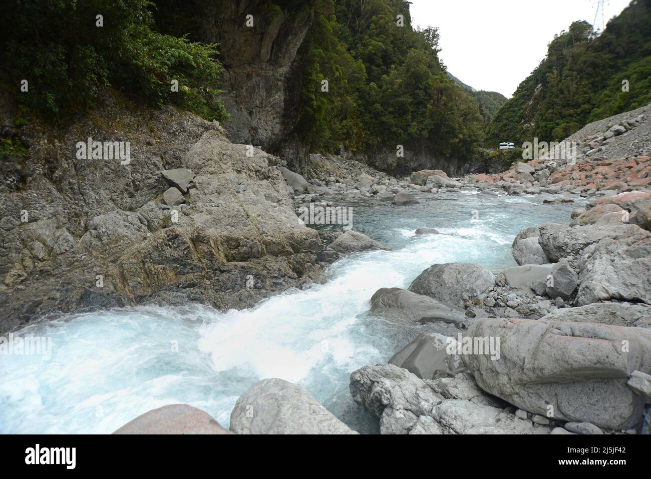 detail of a cascade in the Otira River near Arthurs Pass, New Zealand ...