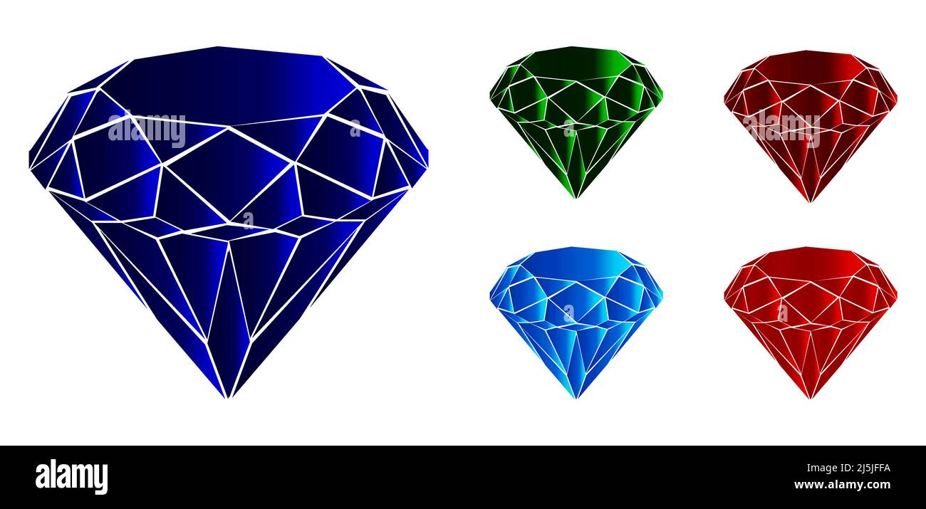 Diamond vector icons in blue, sky, red and green color. Set of 5 icons ...