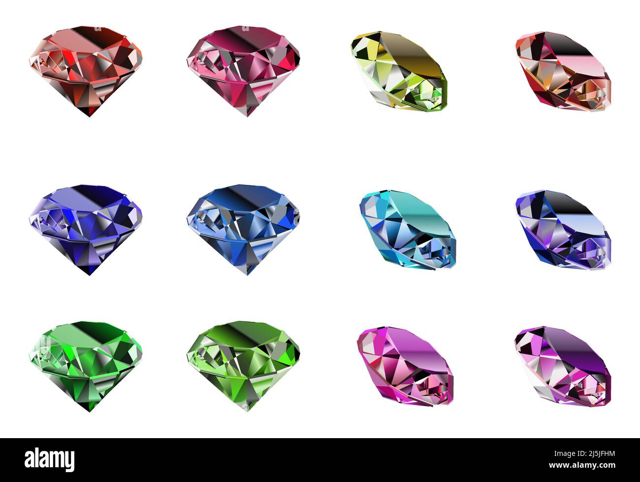 Gemstone vector icons in blue, sky, red, green and pink color. Set of ...