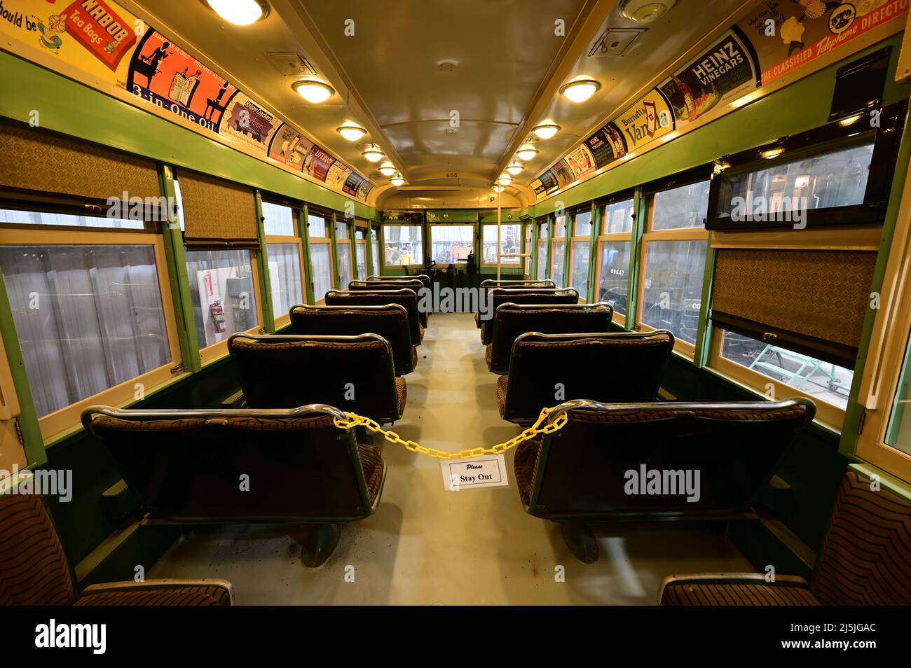 Seating area of American steet cars Stock Photo - Alamy