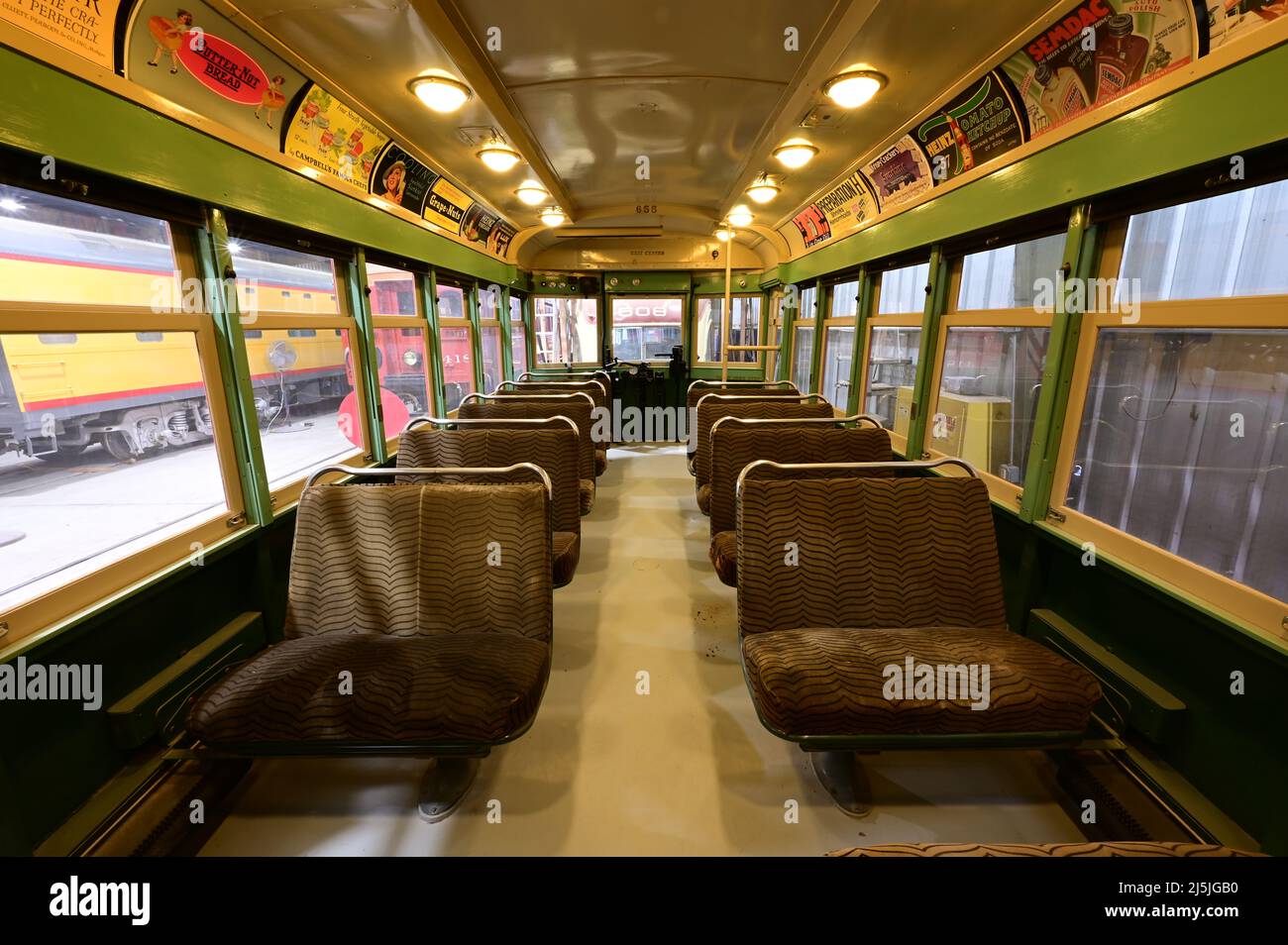 Seating area of American steet cars Stock Photo - Alamy