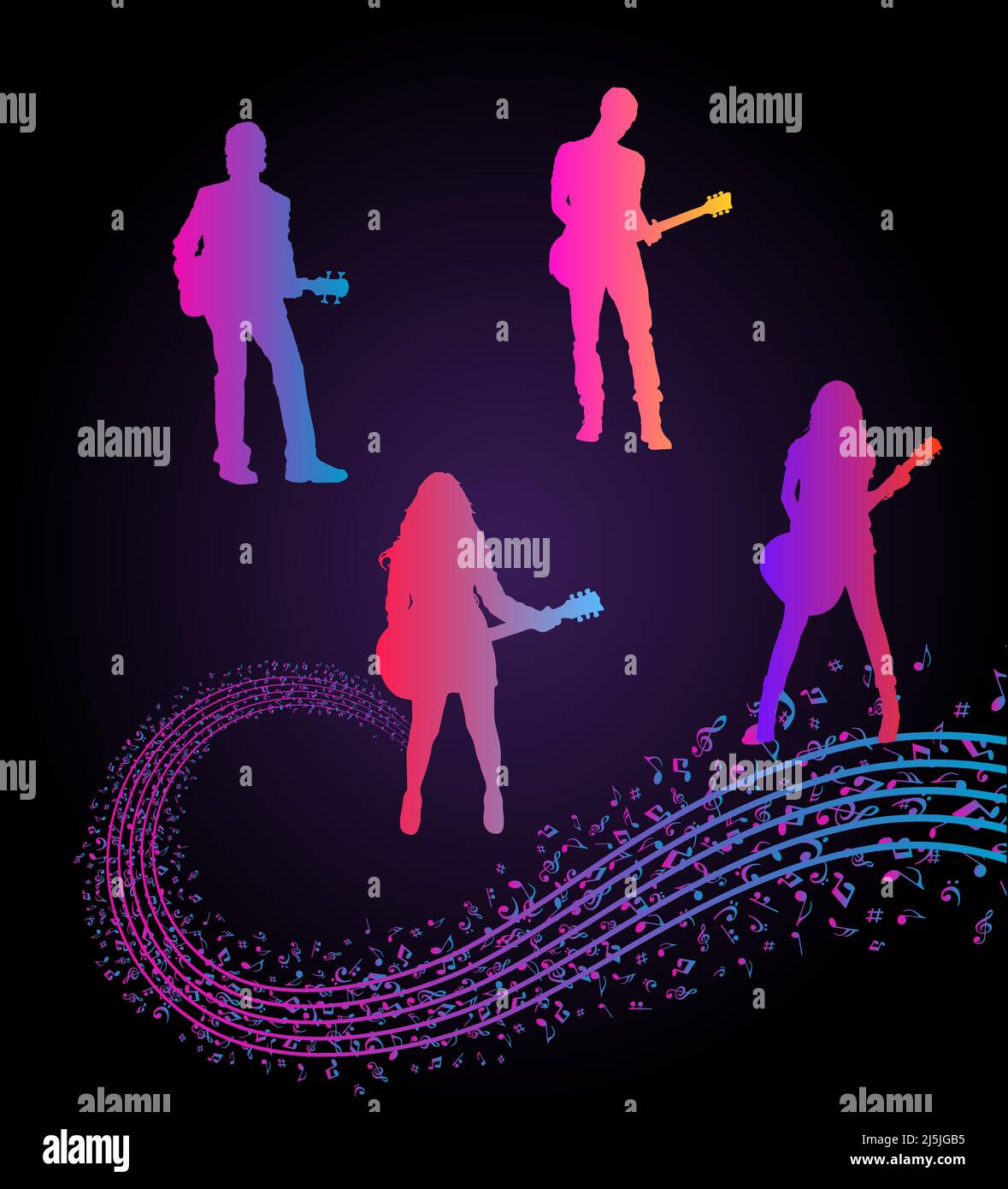 Music notes people and guitar party vector element set Stock Vector ...
