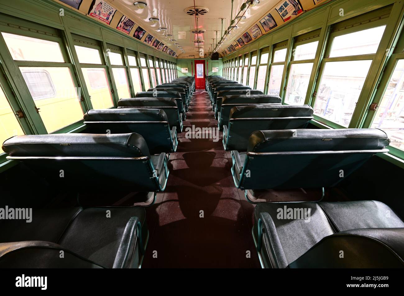 Seating area of American steet cars Stock Photo - Alamy