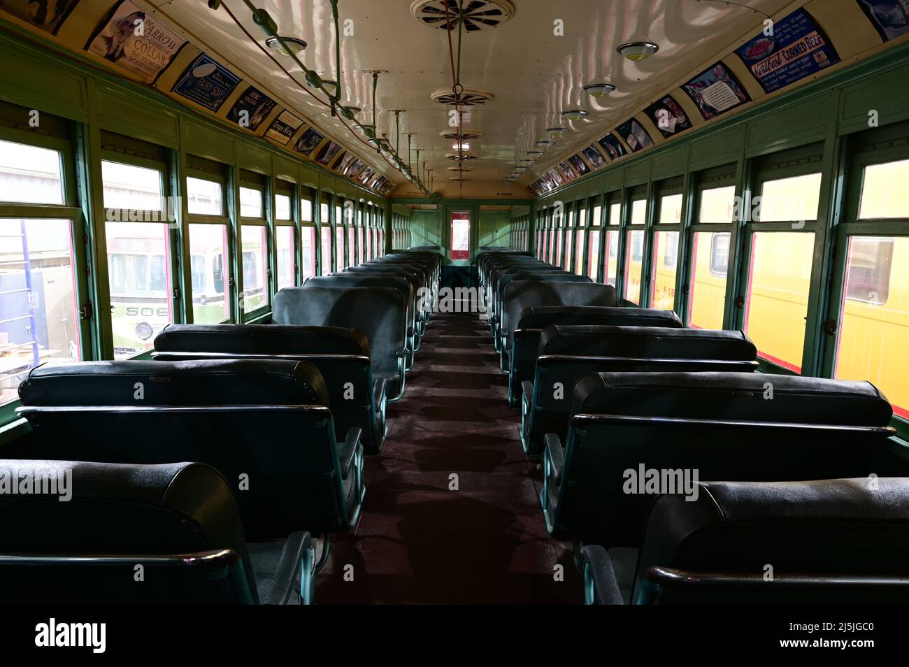 Seating area of American steet cars Stock Photo - Alamy