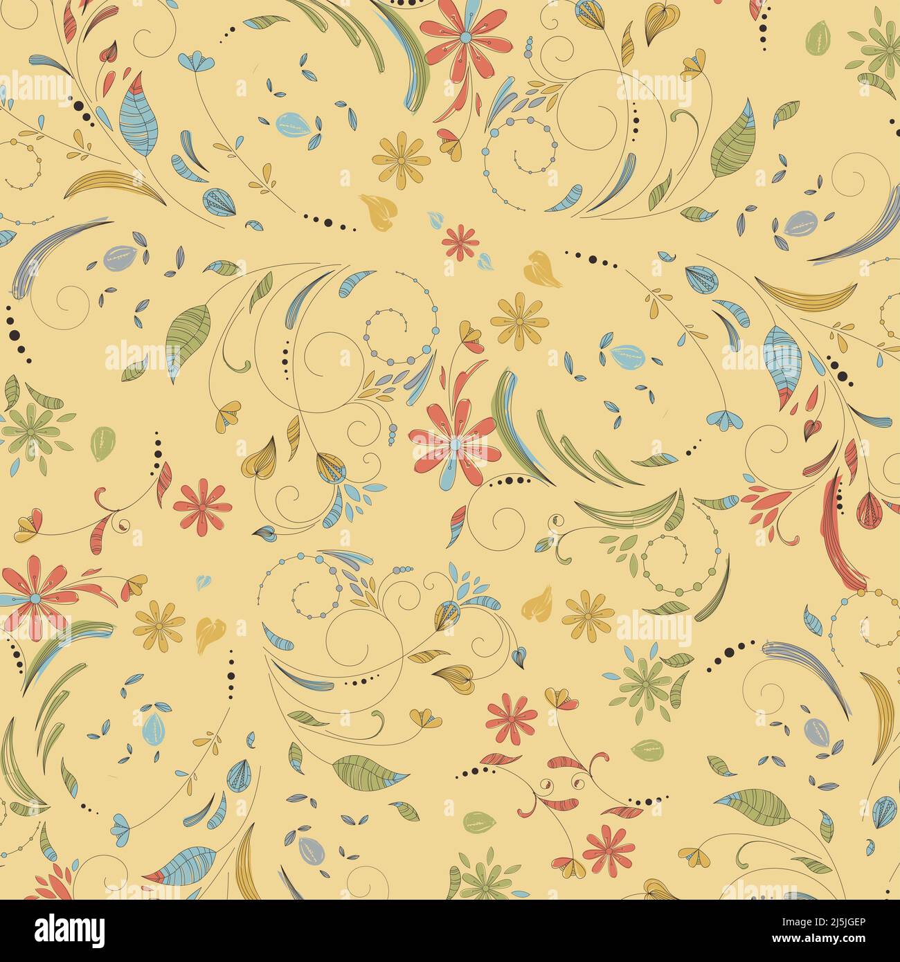 Colorful retro style floral pattern. Vector illustration Stock Vector ...