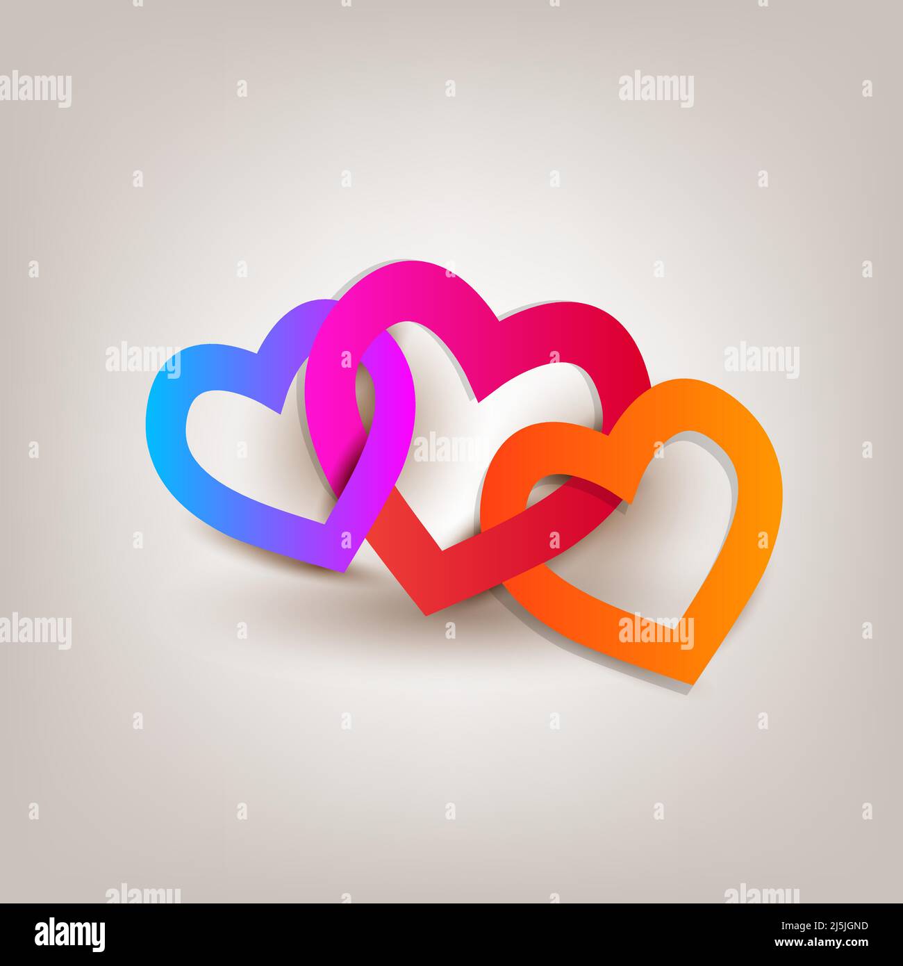 3 colorful hearts joining each other. Vector illustration Stock Vector ...