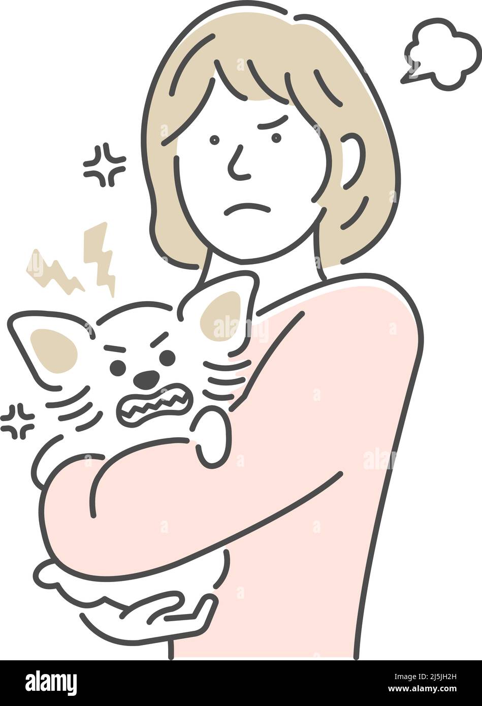 Illustration of a woman holding a dog | angry, frustrated Stock Vector ...