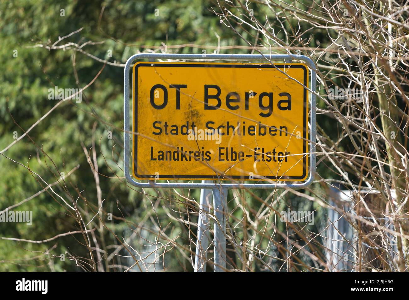 Schlieben, Germany. 23rd Apr, 2022. The town entrance sign for the ...