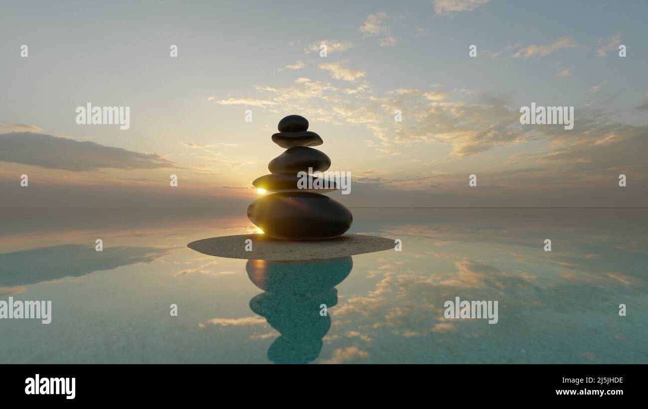 Rock stones balance calmly Water background concept Calm meditation ...