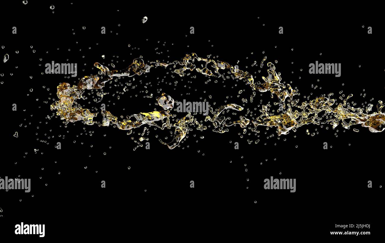Yellow oil splash stream jet super Slow motion Fluid art 3d render ...