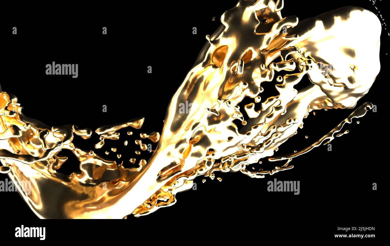3d golden liquid splash swirl hi-res stock photography and images - Alamy