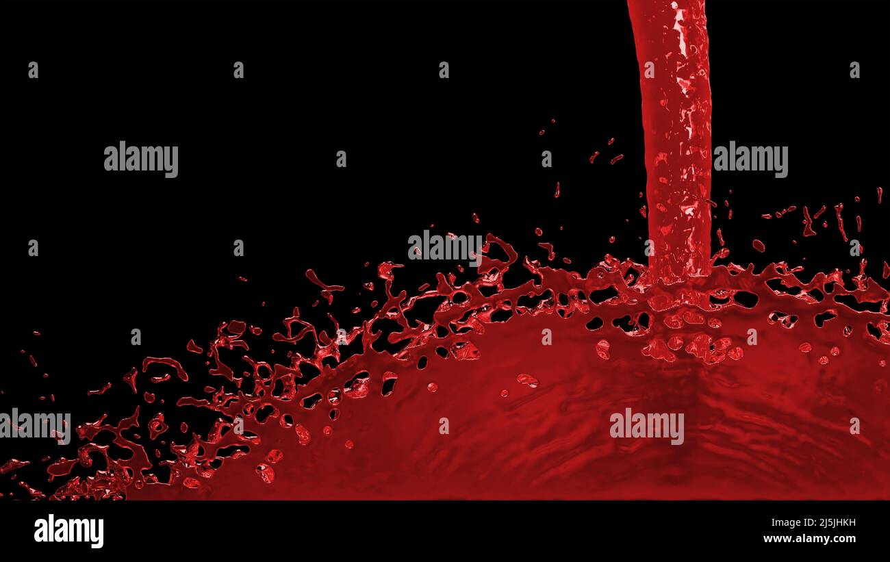 Large Splash with a Red Liquid like blood on a black background Stock ...