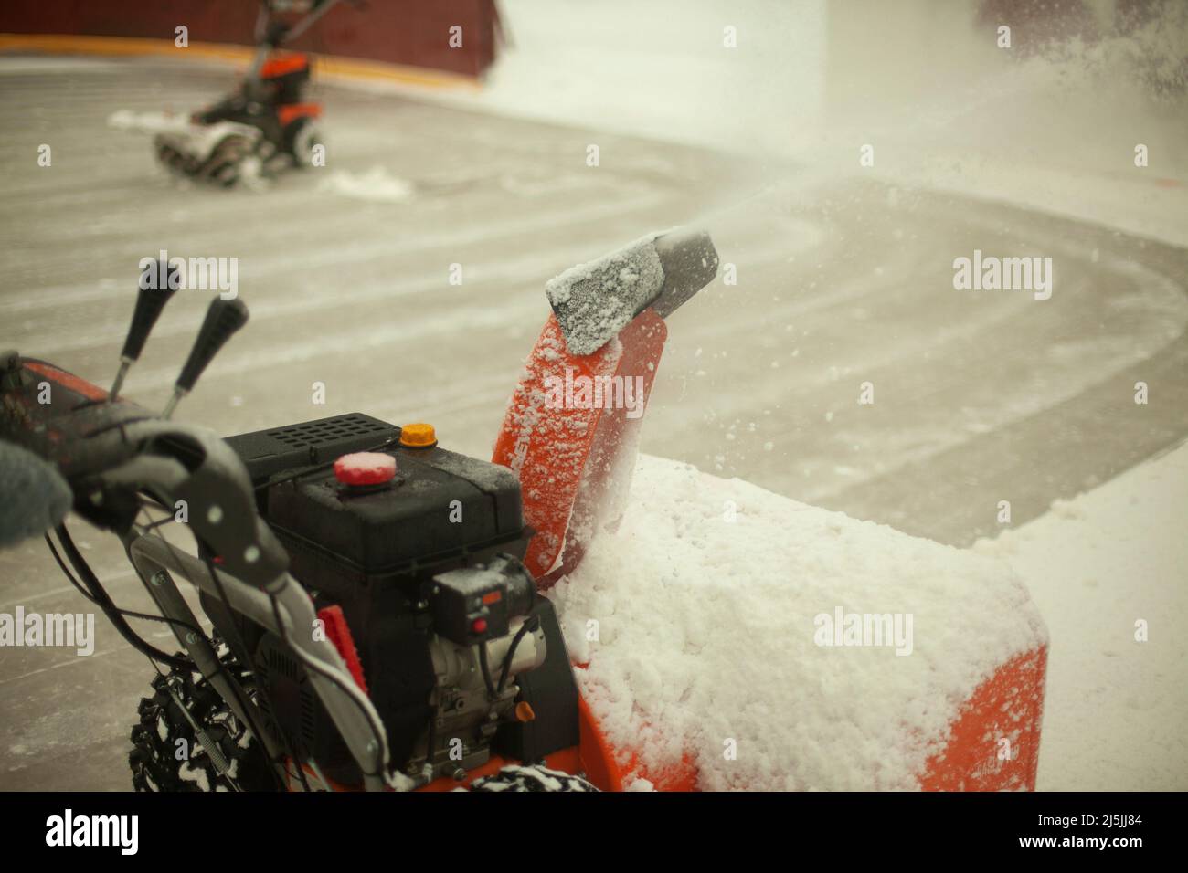 Snow removal with the help of technology. Snow puffer in operation ...