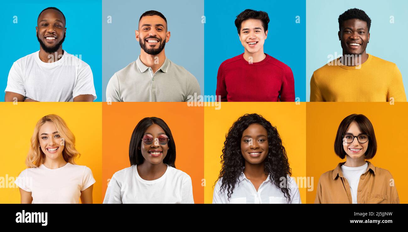 Joyful Faces. Portraits Of Happy Young Multicultural Men And Women ...