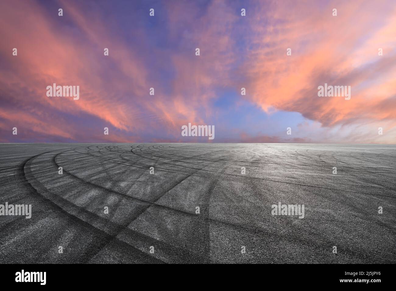 Empty asphalt road platform and sky sunset clouds background Stock ...