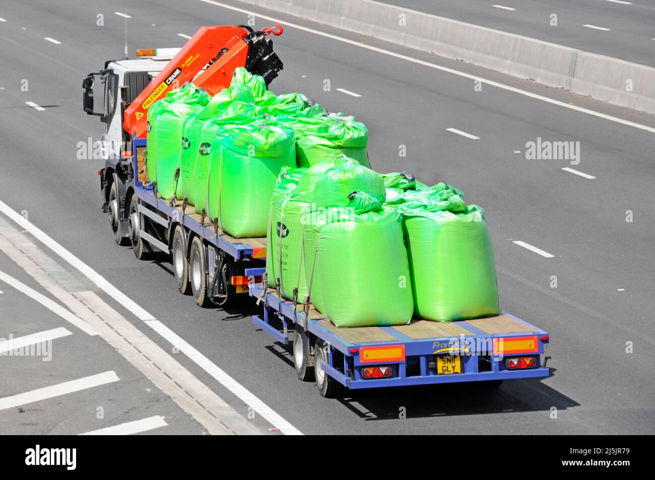 Flat bed lorry truck & trailer & load of Biosolid fertiliser by Nutri ...